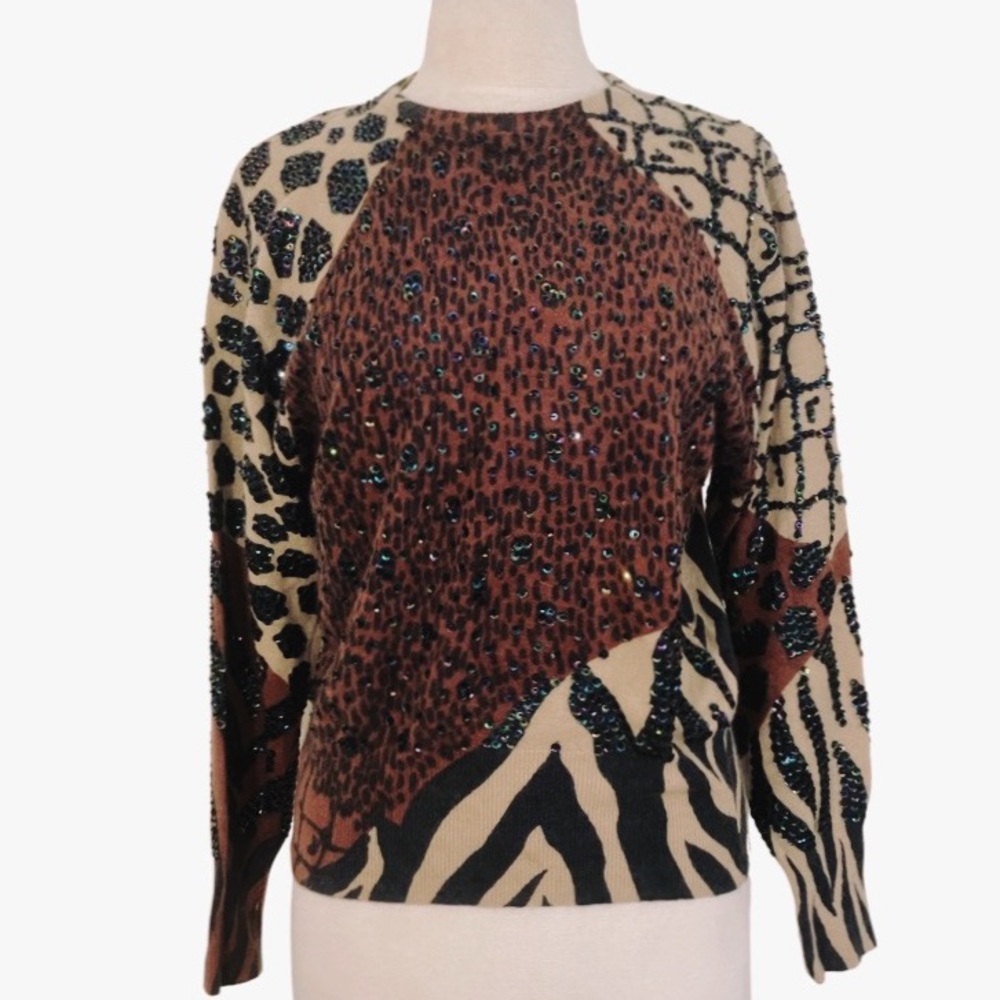 Vintage Cheetah Animal Print Angora Sweater With Sequ… - Gem